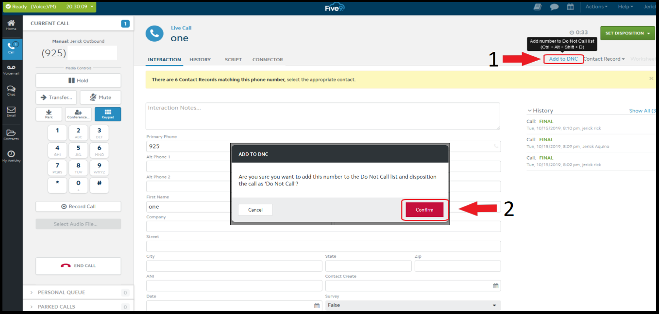 Agent | Adding a Number to the DNC list