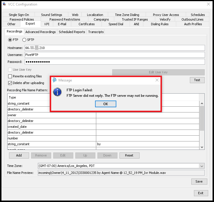VCC | Error: FTP/SFTP Login Failed