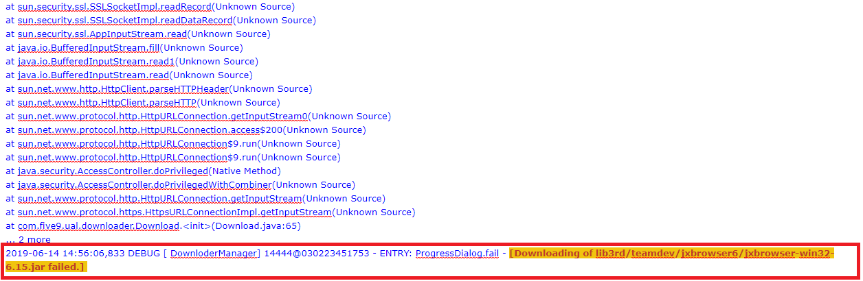 VCC | Unable to install Application due to Java download failed error