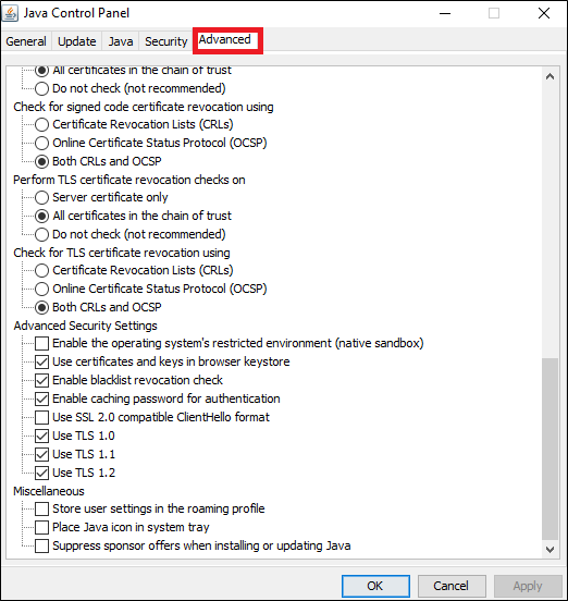 VCC | Unable to launch application (due to java.lang.SecurityException: No TLS/SSL protocol is ...